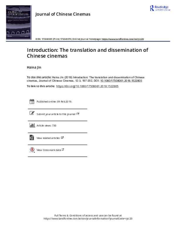 (PDF) Journal of Chinese Cinemas Introduction: The translation and ...