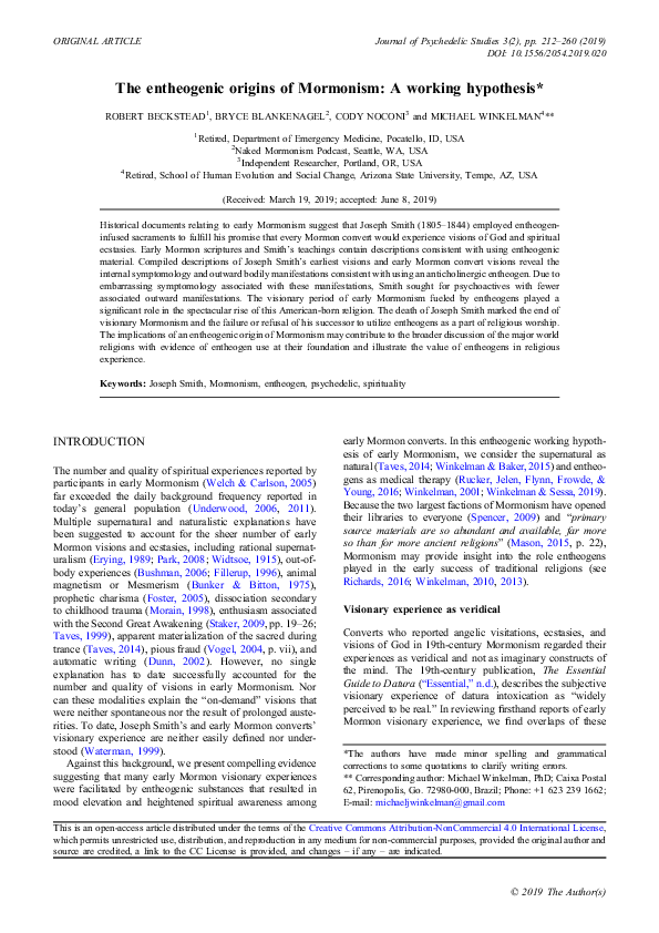 (PDF) The entheogenic origins of Mormonism: A working hypothesis