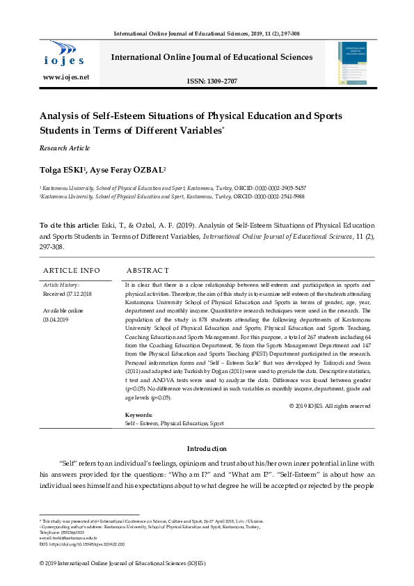 (PDF) Analysis of Self-Esteem Situations of Physical Education and ...