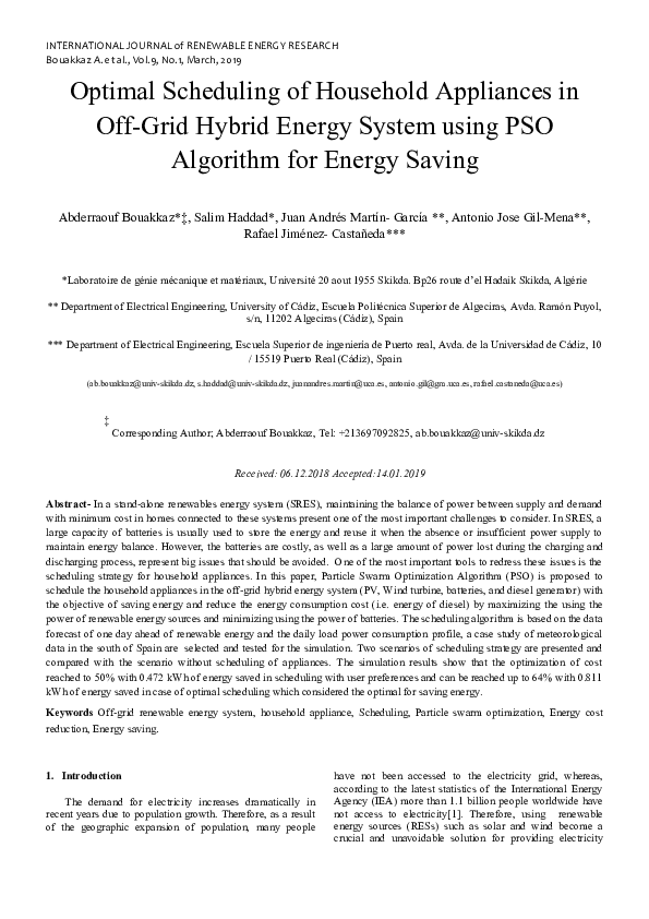 (PDF) Optimal Scheduling of Household Appliances in Off-Grid Hybrid Energy System using PSO ...