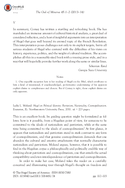 (PDF) Review of "Hegel on Political Identity: Patriotism, Nationality ...