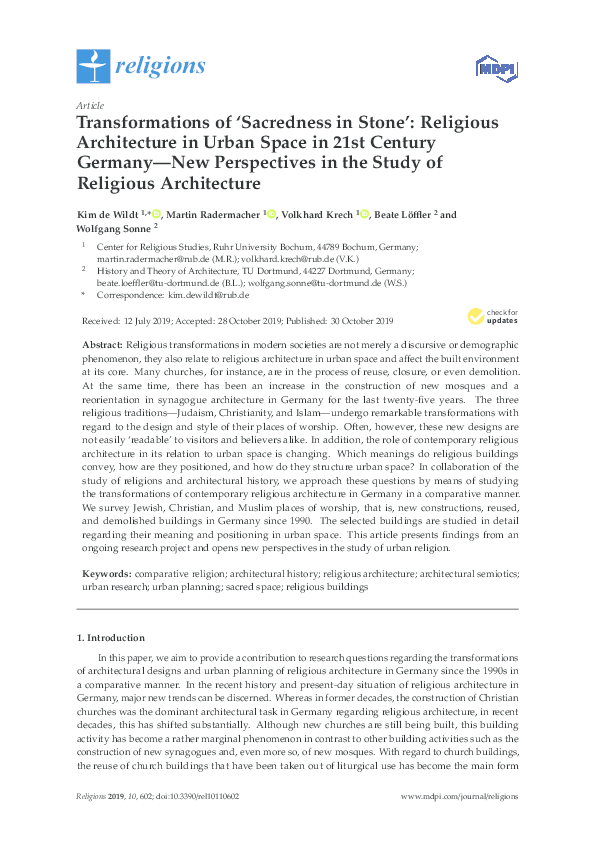 (PDF) Transformations of 'Sacredness in Stone': Religious Architecture ...