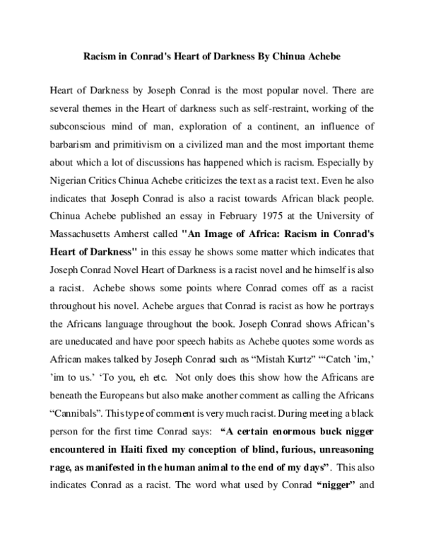 (DOC) Racism in Conrad's Heart of Darkness By Chinua Achebe