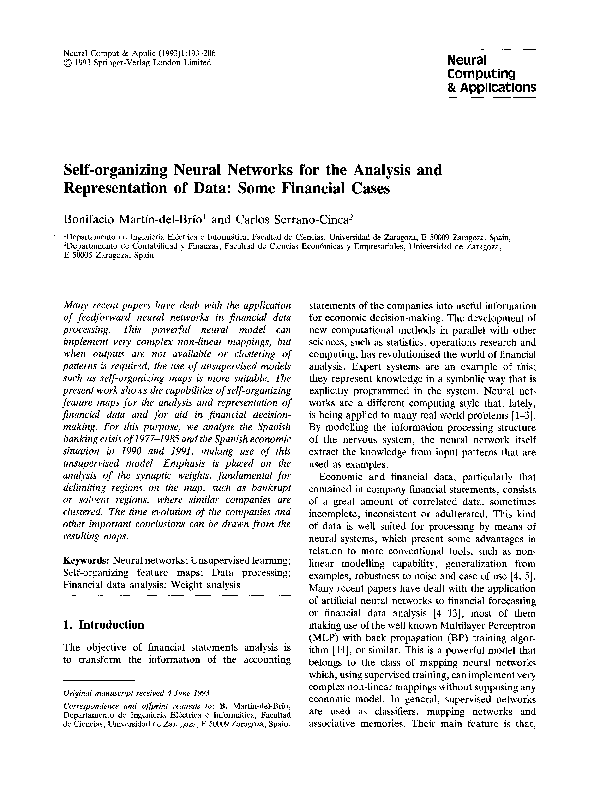 (PDF) Self-organizing neural networks for the analysis and representation of data: Some ...