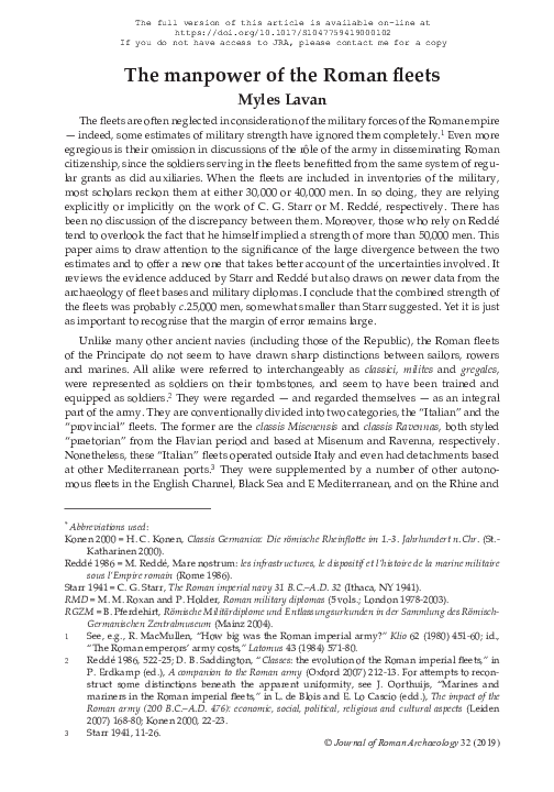 (PDF) 'The manpower of the Roman fleets', in Journal of Roman ...