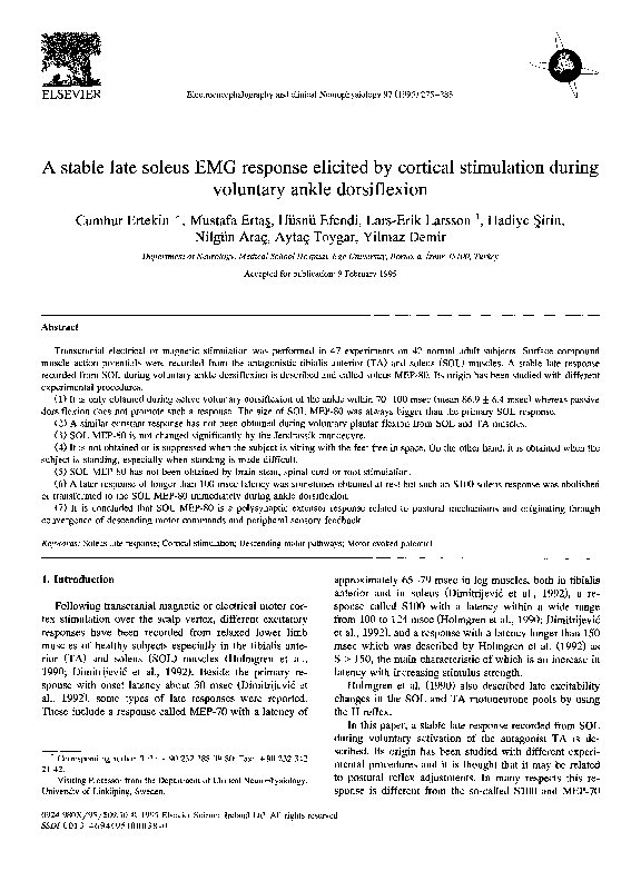 (PDF) A stable late soleus EMG response elicited by cortical ...