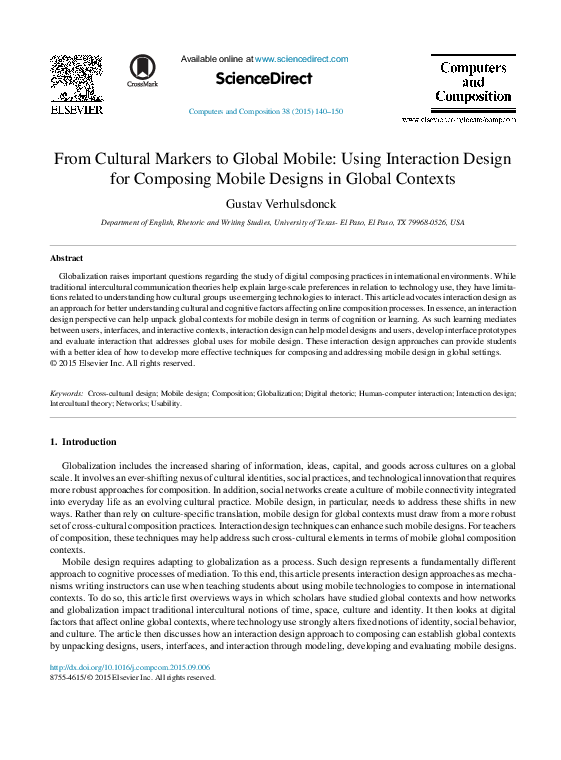 (PDF) From Cultural Markers to Global Mobile: Using Interaction Design ...