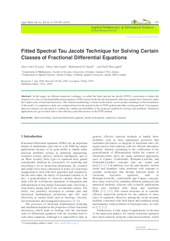 Pdf Fitted Spectral Tau Jacobi Technique For Solving Certain Classes Of Fractional