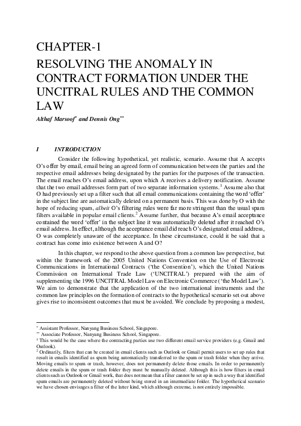 (PDF) Resolving the Anomaly in Contract Formation Under the UNCITRAL Rules and the Common Law