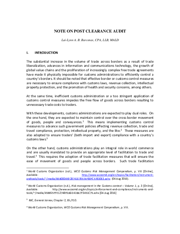(DOC) Note on Post Clearance Audit