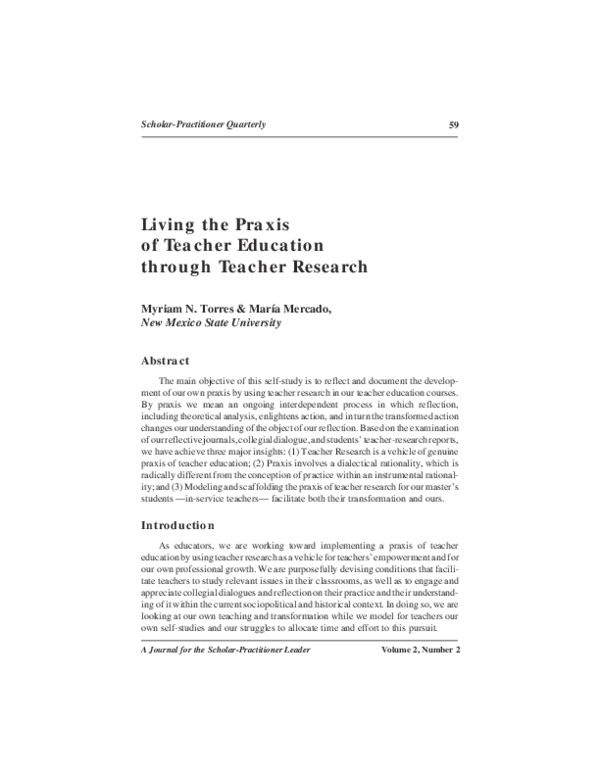 (PDF) Living the Praxis of Teacher Education through Teacher Research