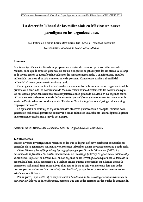 (DOC) La deserción laboral de los millennials en México. Un nuevo ...