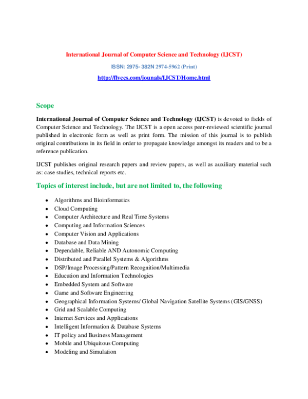 (DOC) International Journal of Computer Science and Technology (IJCST)