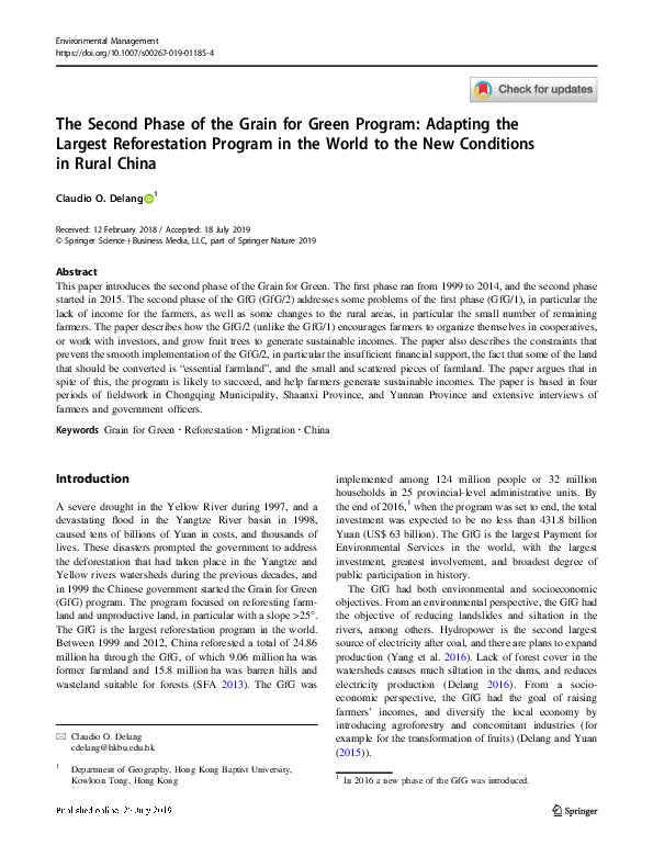 (PDF) Environmental Management The Second Phase of the Grain for Green ...