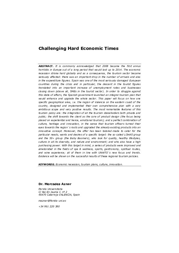 (PDF) Challenging Hard Economic Times