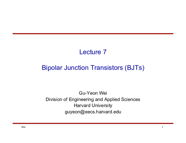 (PDF) Lecture 7 Bipolar Junction Transistors (BJTs