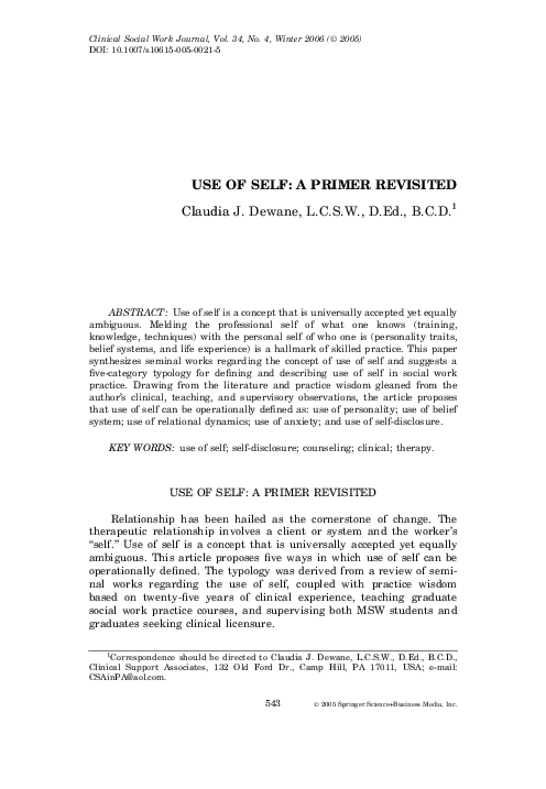 (PDF) Use of self: A primer revisited