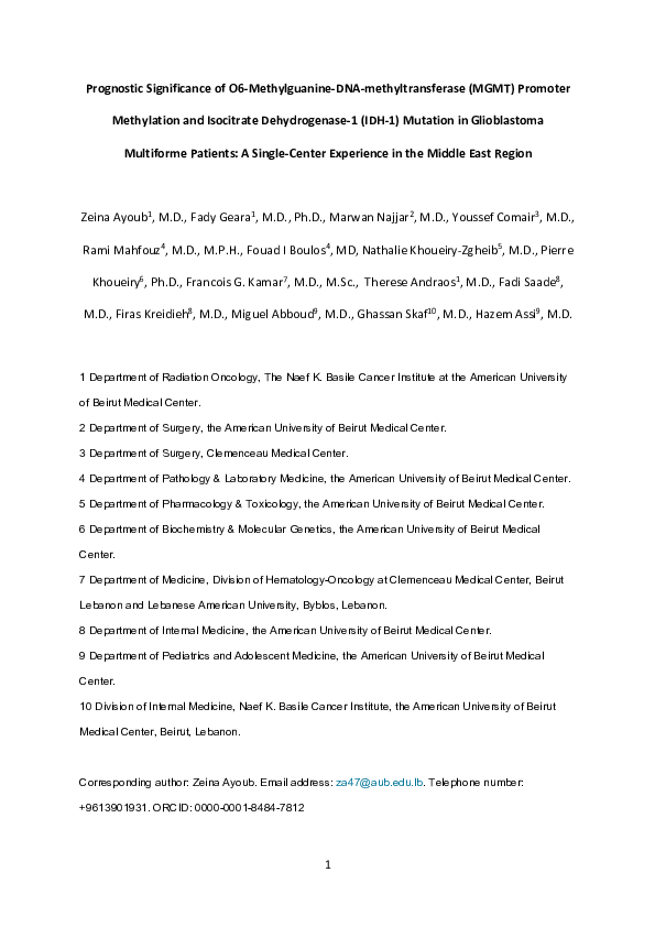 (PDF) Prognostic significance of IDH-1 and MGMT in patients with glioblastoma: One step forward ...