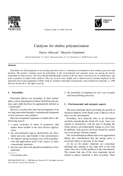 (PDF) Catalysts for olefins polymerization