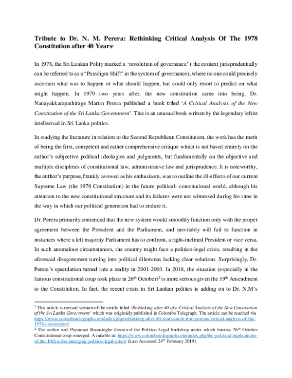 (PDF) Tribute to Dr. N. M. Perera: Rethinking Critical Analysis Of The ...
