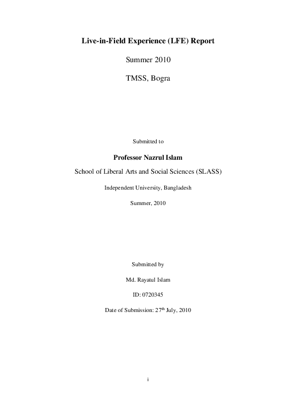 (PDF) Live-in-Field Experience (LFE) Report