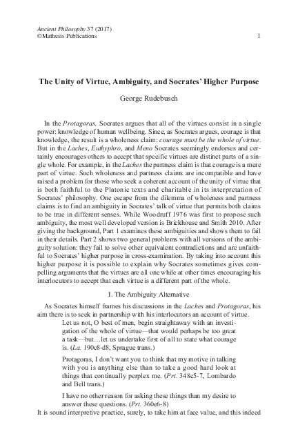 (PDF) The Unity of Virtue, Ambiguity, and Socrates' Higher Purpose