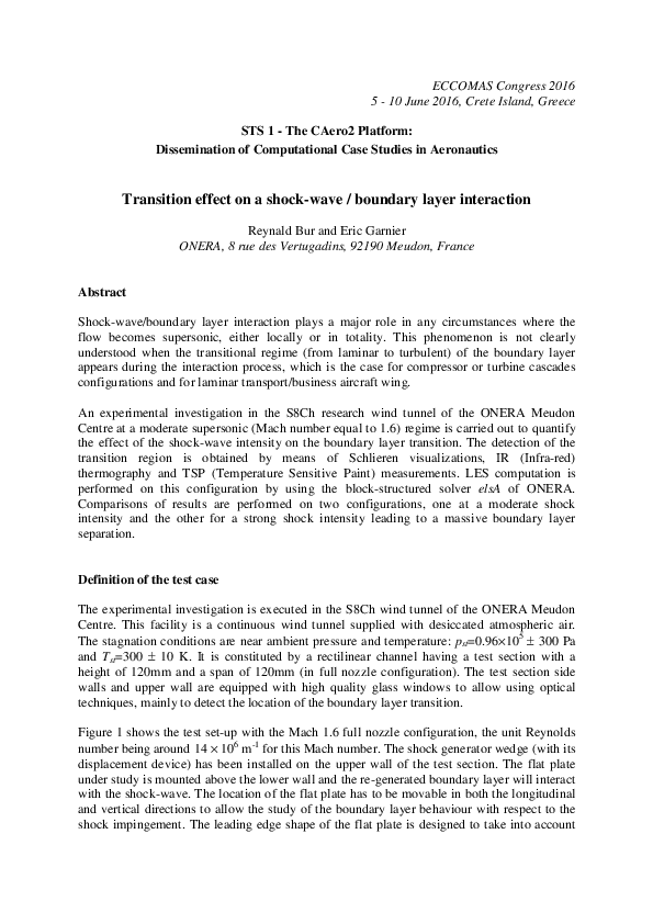 (PDF) Transition effect on a shock-wave / boundary layer interaction