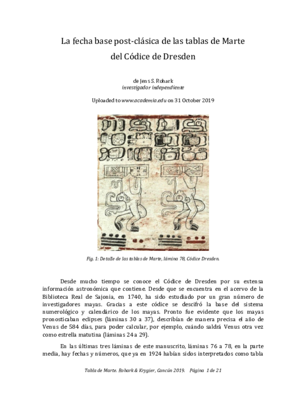 (PDF) La fecha base post-clásica de las tablas de Marte del Códice de ...
