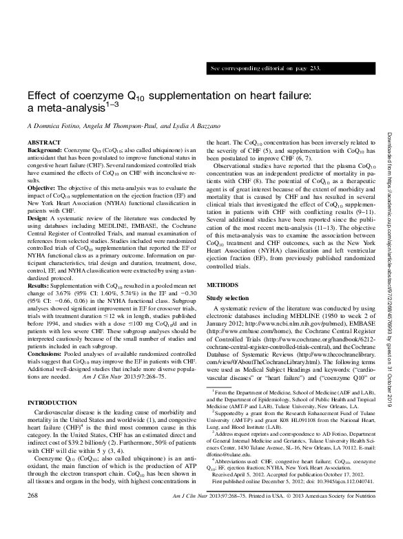 (PDF) Effect of coenzyme Q10 supplementation on heart failure: a meta ...