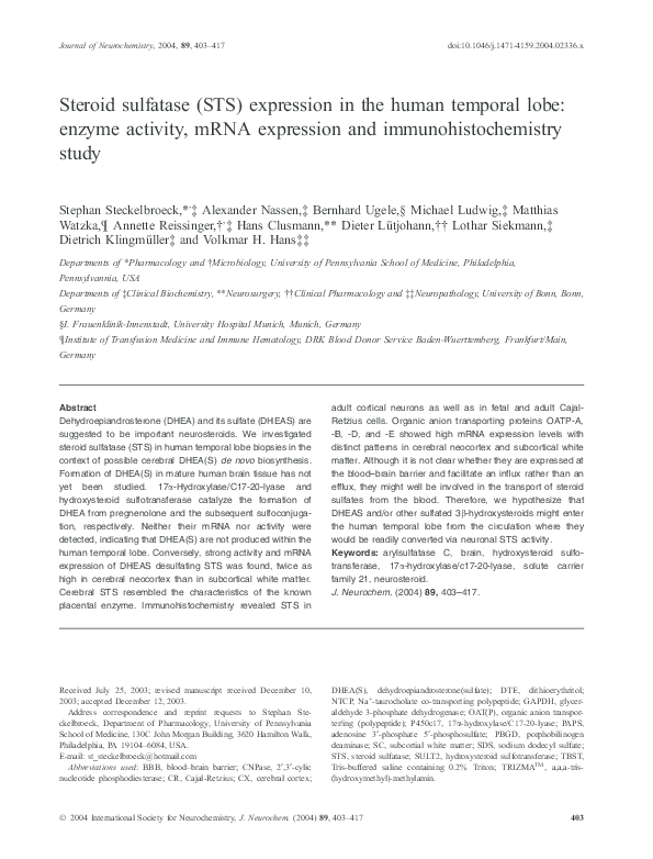 (PDF) Steroid sulfatase (STS) expression in the human temporal lobe ...