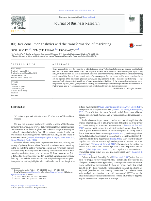 (PDF) Big Data consumer analytics and the transformation of marketing