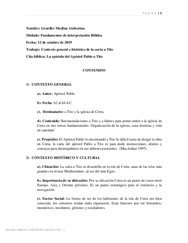 (DOC) Contexto general e histórico de la carta a Tito. Cita bíblica: La ...