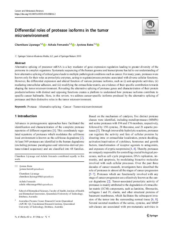 (PDF) Differential roles of protease isoforms in the tumor microenvironment