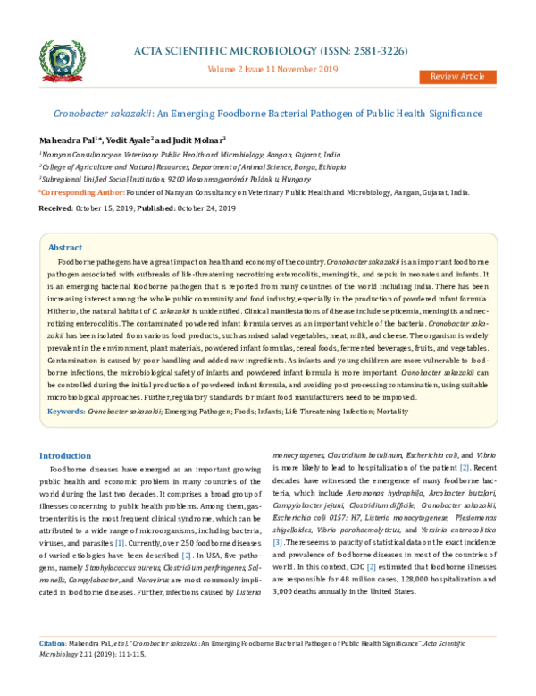 (PDF) Cronobacter sakazakii: An Emerging Foodborne Bacterial Pathogen ...