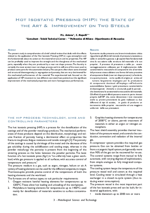 (PDF) THE HIP PROCESS: TECHNOLOGY, AIMS AND CONTROLLING PARAMETERS Hot ...