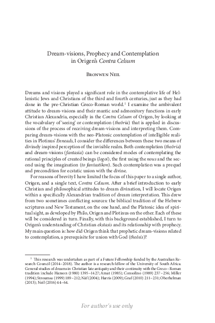(PDF) Dream-visions, Prophecy and Contemplation in Origen’s 'Contra Celsum’