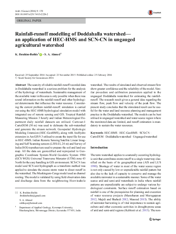 (PDF) Rainfall-runoff modelling of Doddahalla watershed- an application of HEC-HMS and SCN-CN in ...
