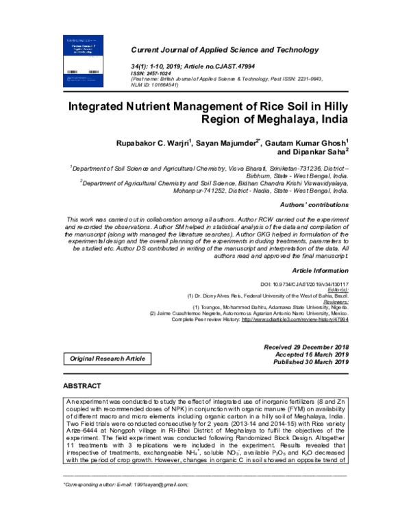 (PDF) Integrated Nutrient Management of Rice Soil in Hilly Region of ...