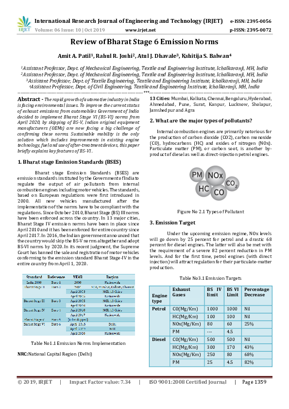 (PDF) IRJET- Review of Bharat Stage 6 Emission Norms
