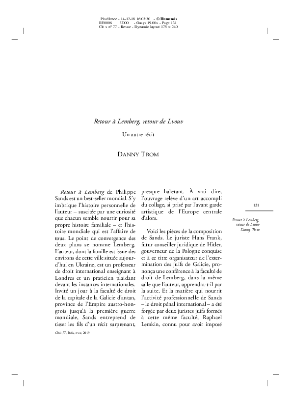 (PDF) Retour à Lemberg, retour de Lvouv