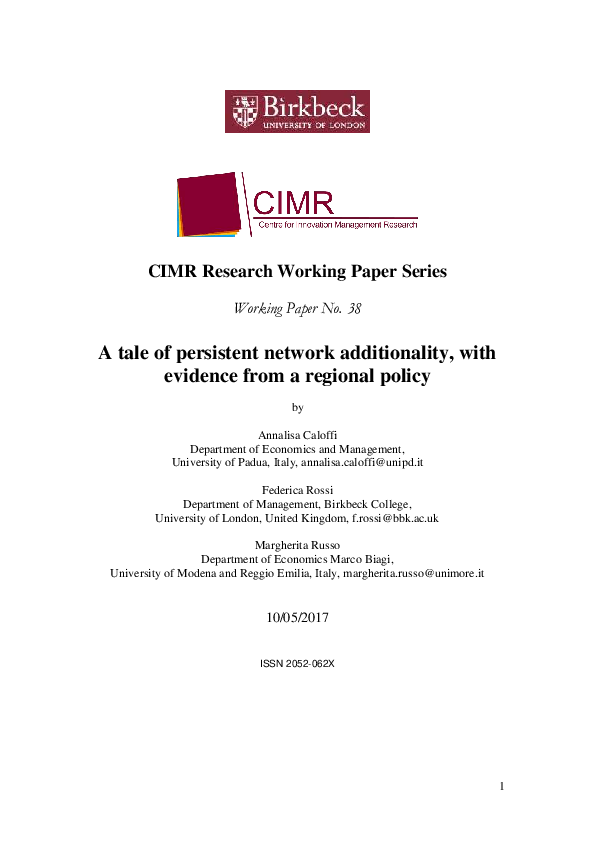 (PDF) A tale of persistent network additionality, with evidence from a ...