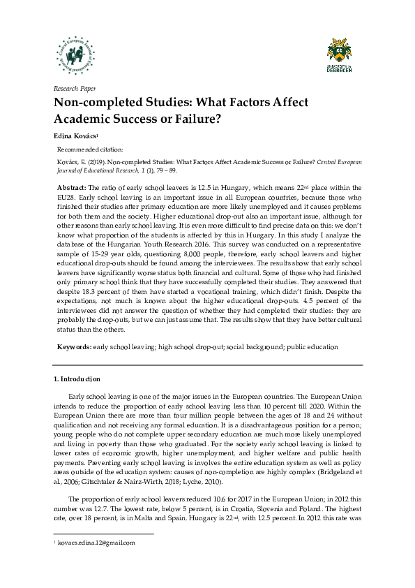 (PDF) Non-completed Studies: What Factors Affect Academic Success or ...