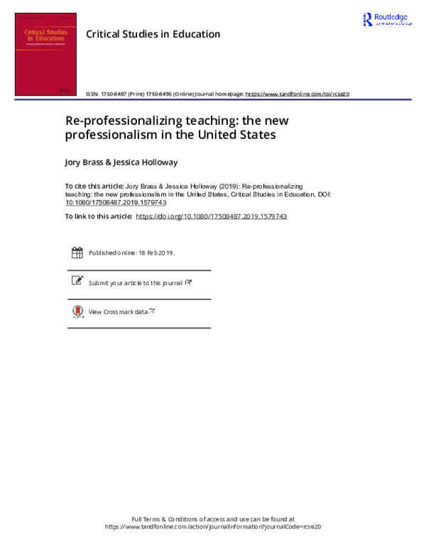 (PDF) Re-professionalizing teaching: the new professionalism in the ...