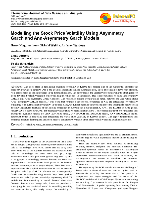 Pdf Modelling The Stock Price Volatility Using Asymmetry Garch And Ann Asymmetry Garch Models