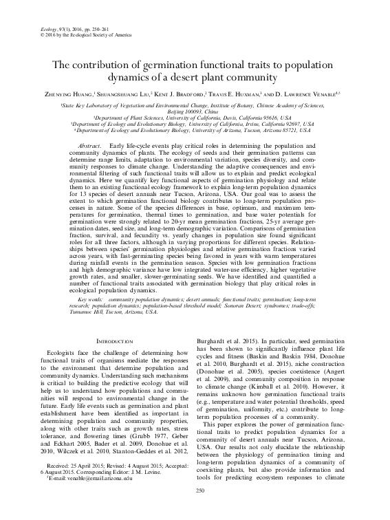 (PDF) The contribution of germination functional traits to population ...