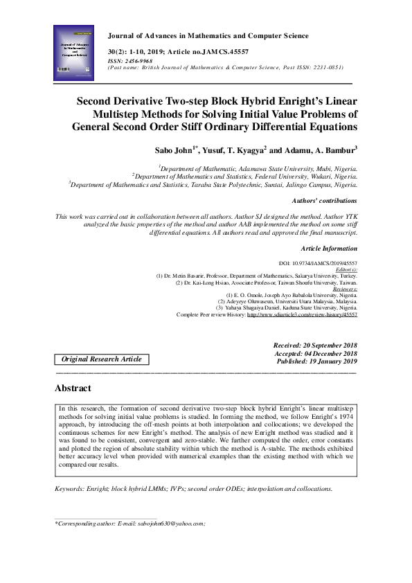 Pdf Second Derivative Two Step Block Hybrid Enright S Linear Multistep Methods For Solving