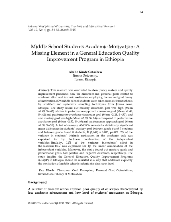 (PDF) Middle School Students Academic Motivation: A Missing Element in ...