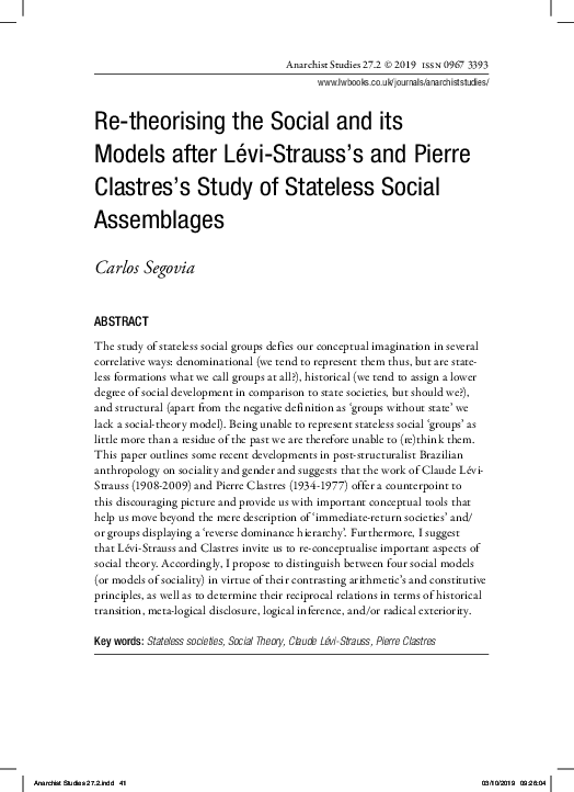 (PDF) Re-theorising the Social and Its Models after Lévi-Strauss’s and Pierre Clastres’s Study ...