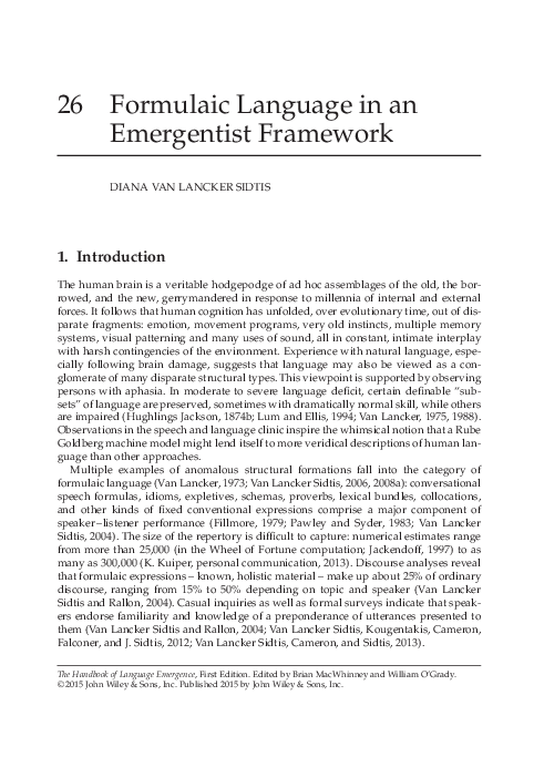(PDF) 26 Formulaic Language in an Emergentist Framework